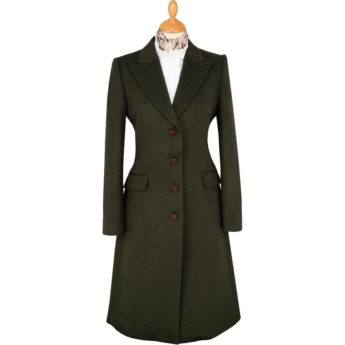 Loden Green Peak Lapel Long Coat | Cordings