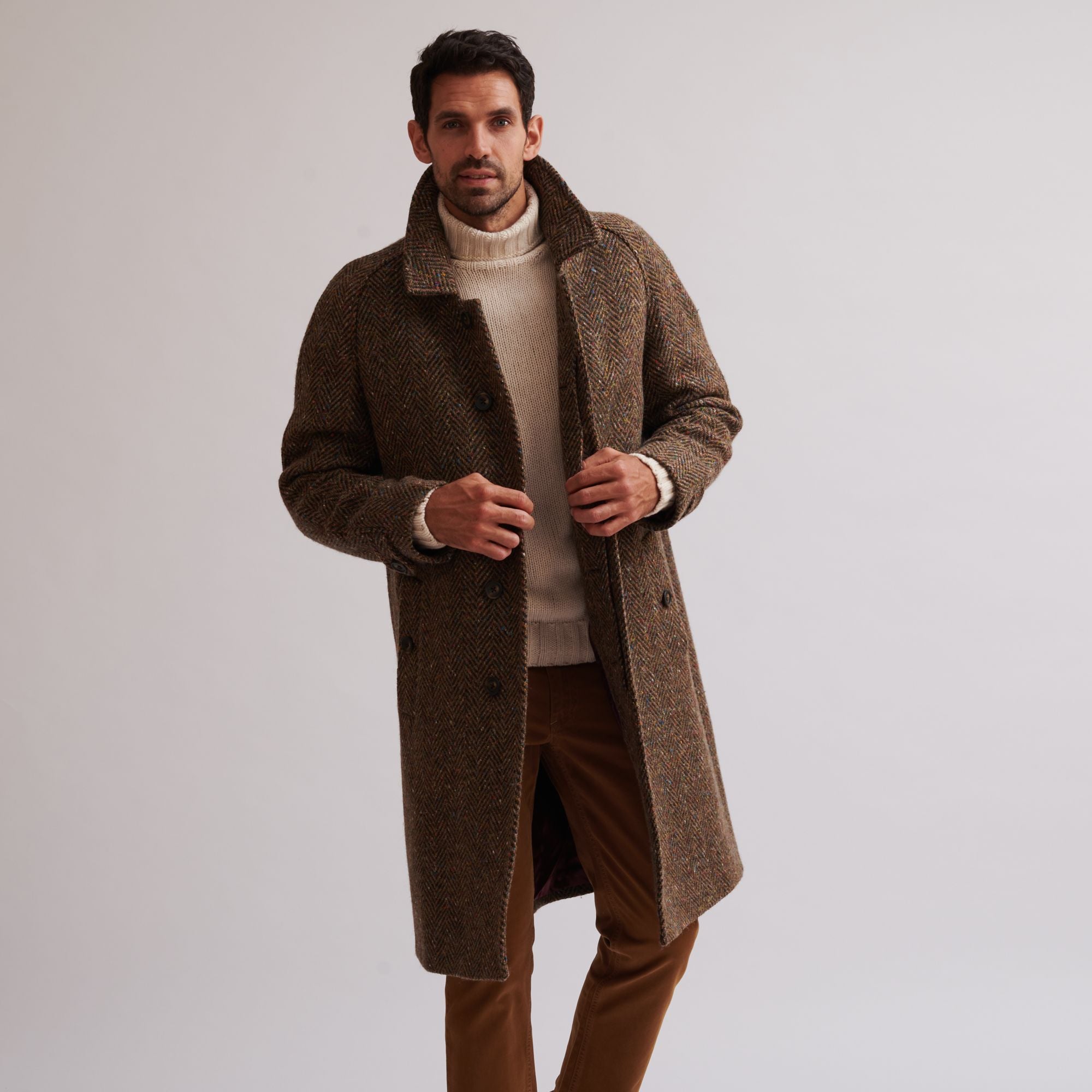Brown Green Herringbone Donegal Follifoot Coat | Cordings